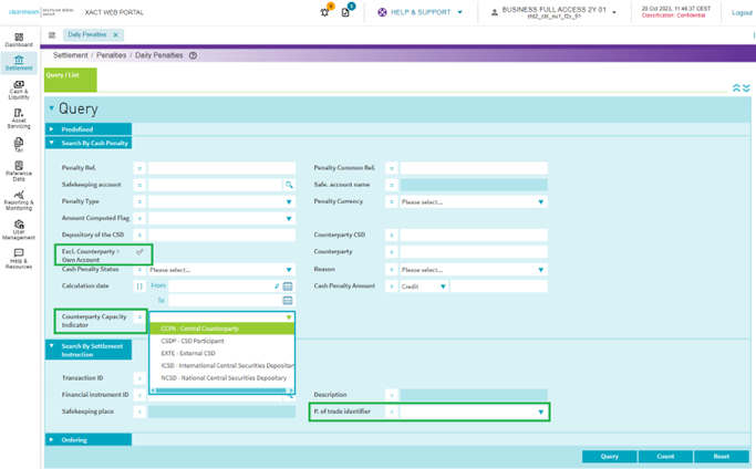 Xact Web Portal: Enhanced query for Cash Penalties